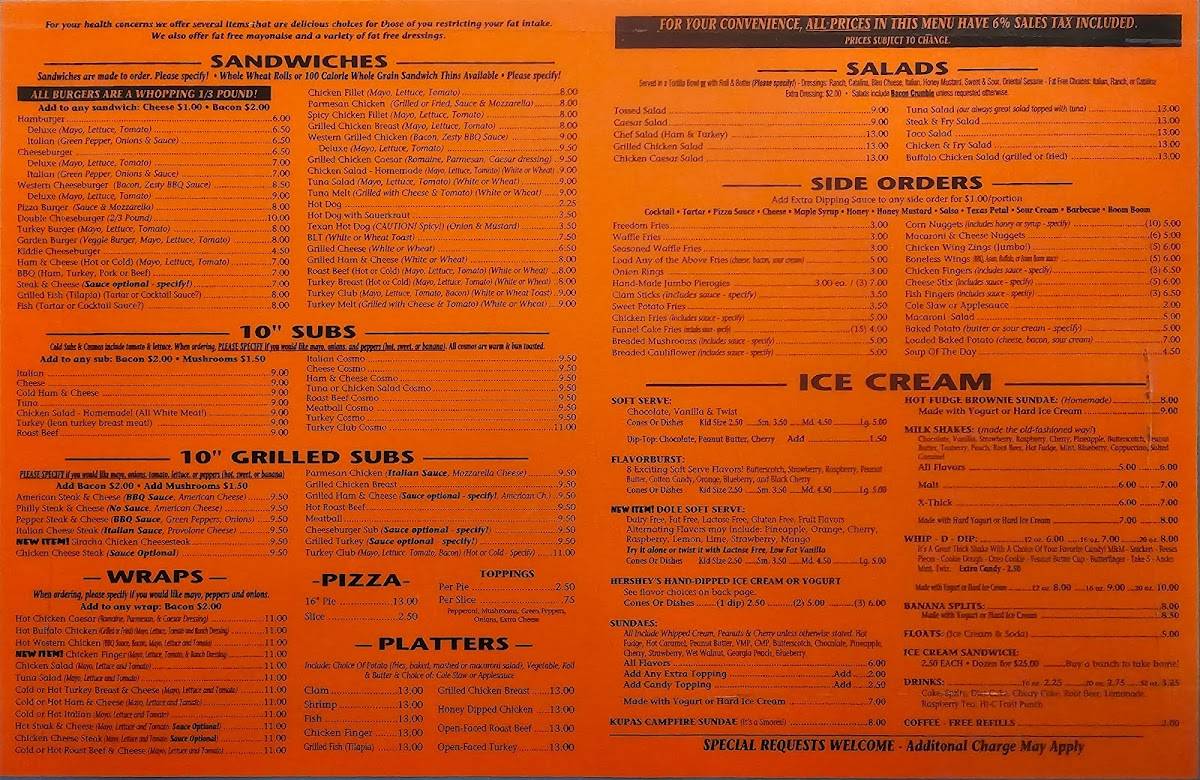Menu at Hunters' Dairy Freez restaurant, Danville, Montour Blvd #9117