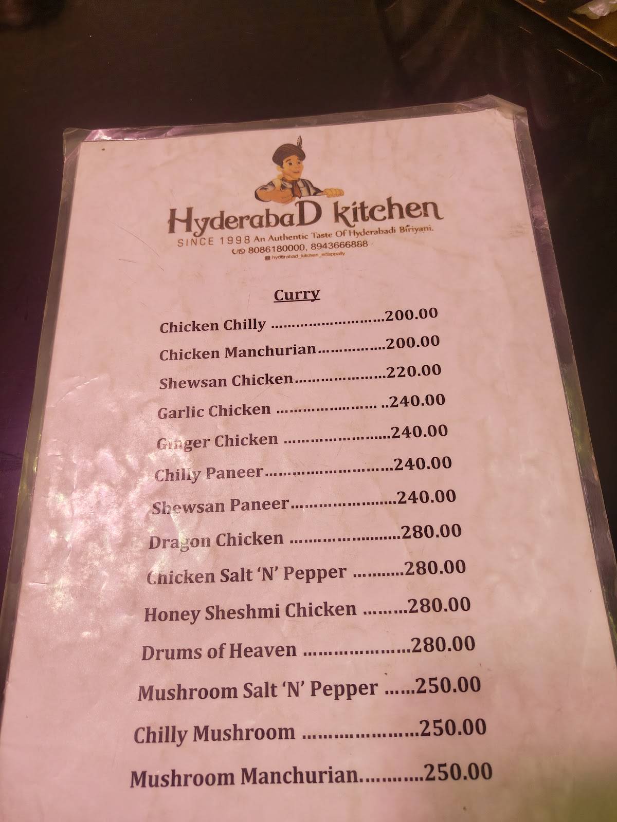 Menu at Hyderabad Kitchen, Kochi