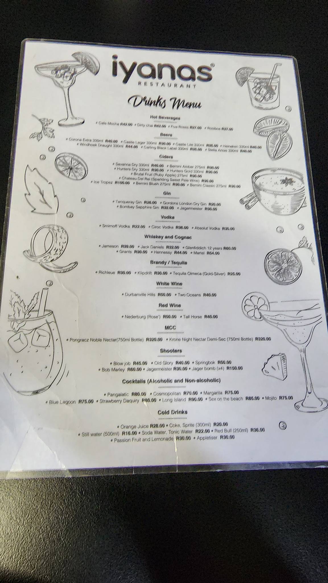 Menu at Iyanas Restaurant, Durban