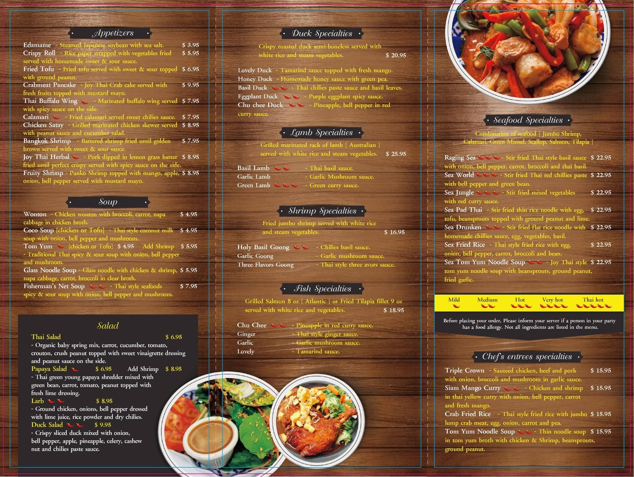 Menu at Joy Thai Cuisine restaurant, Williamsport