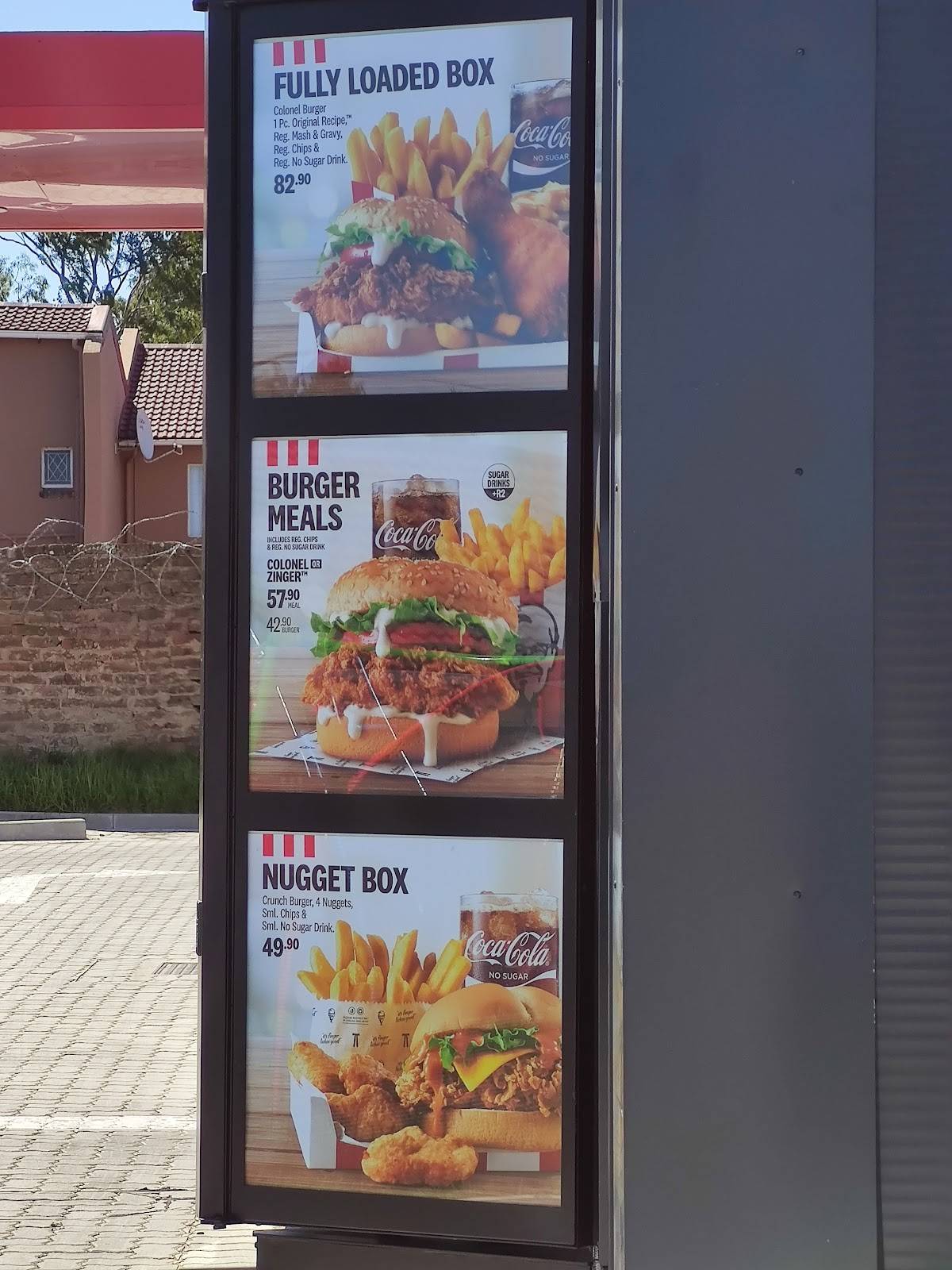 Menu au KFC Qonce (Maitland Street) restaurant, Afrique du Sud