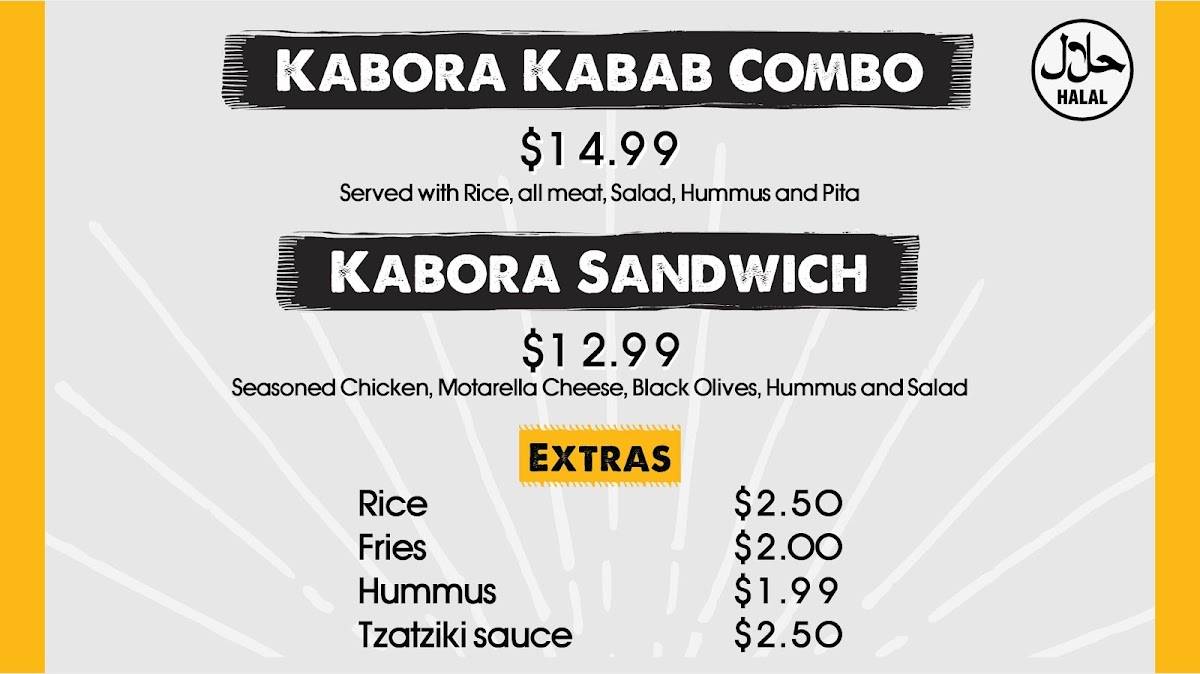 Menu at Kabora Kabab restaurant, Littleton