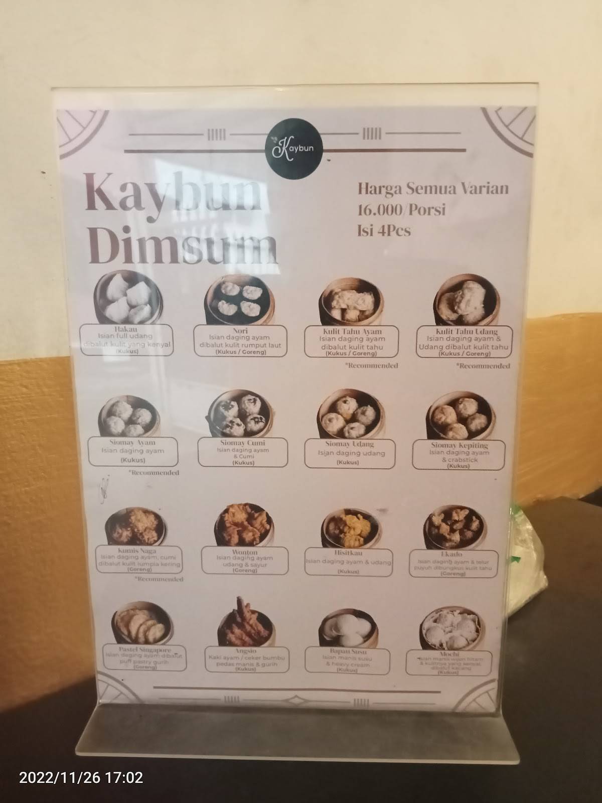 Menu at Kaybun Dimsum Katapang restaurant, Katapang