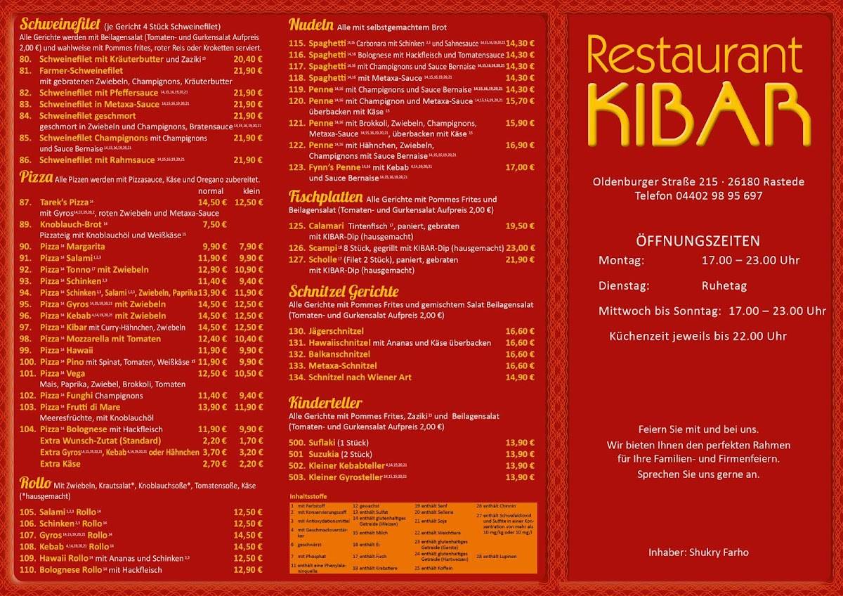 Speisekarte von Restaurant Kibar, Rastede