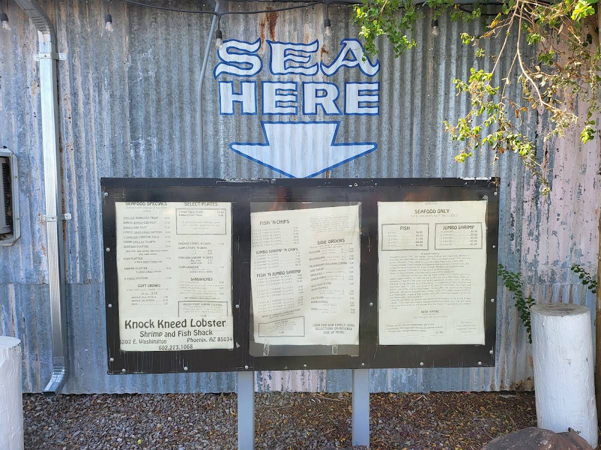 Menu at Knock Kneed Lobster restaurant, Phoenix