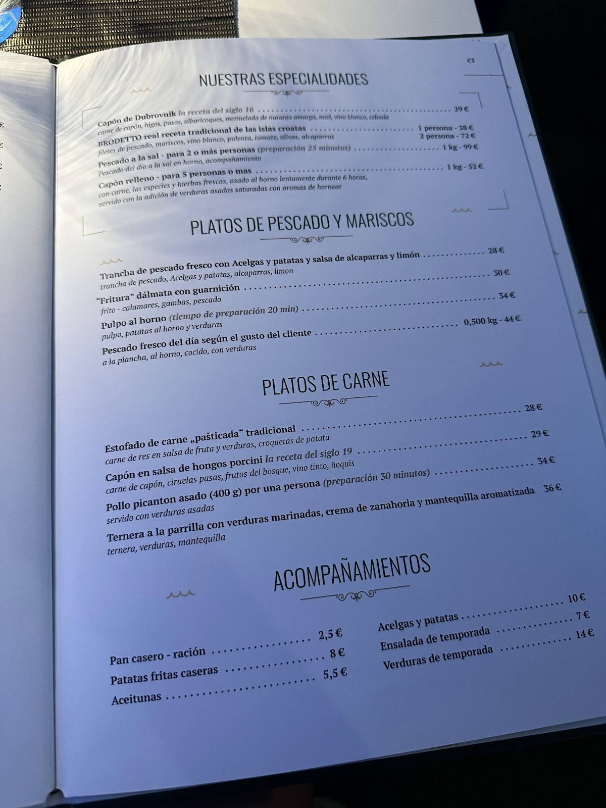 Menu at Restaurant Kopun, Dubrovnik