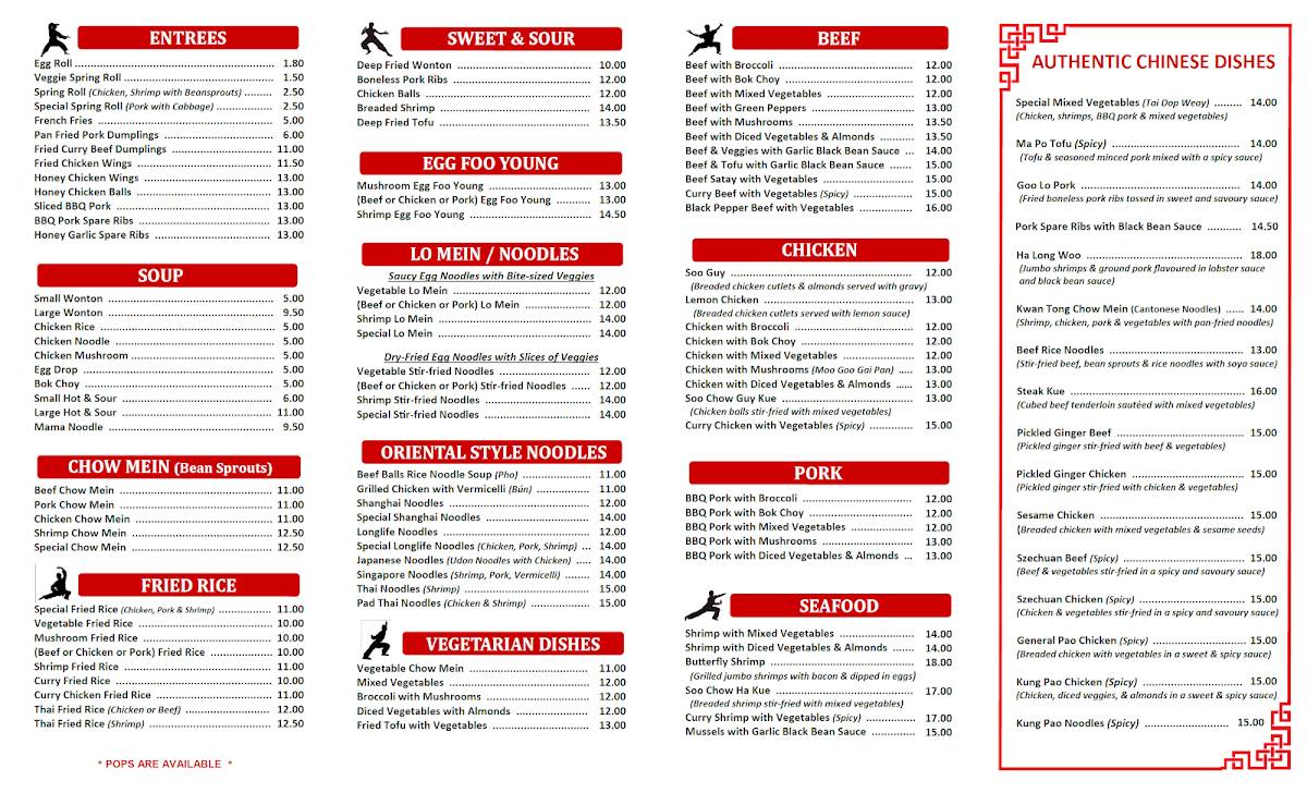 Menu at Kung Fu Chinese Food restaurant, Chatham-Kent