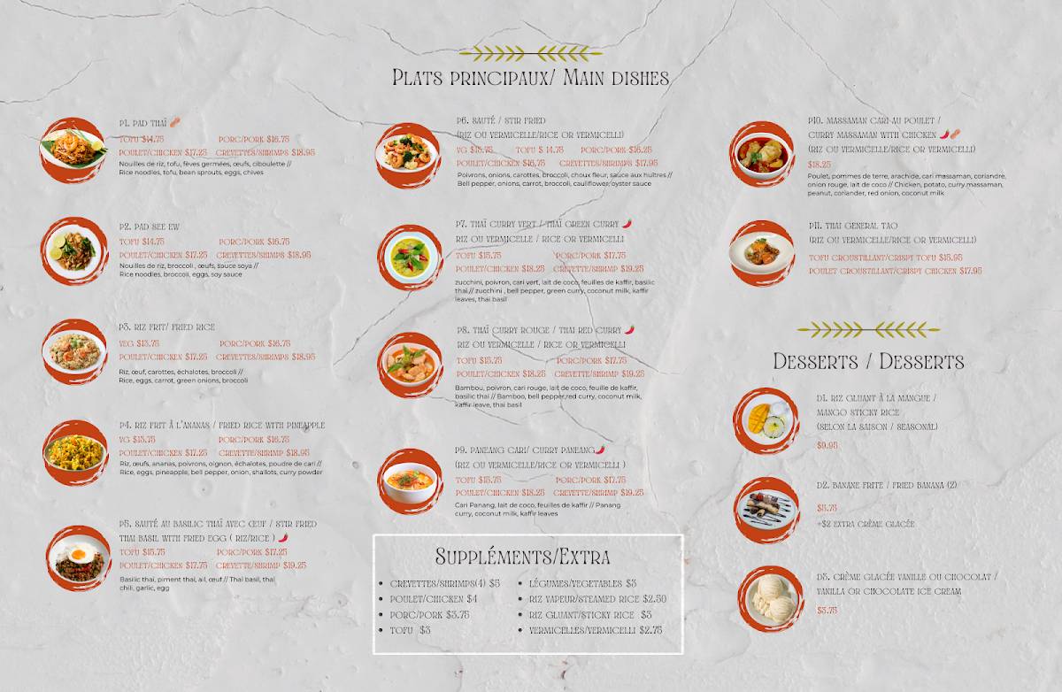 Menu at Restaurant Kupkao Thaï, Sainte-Thérèse