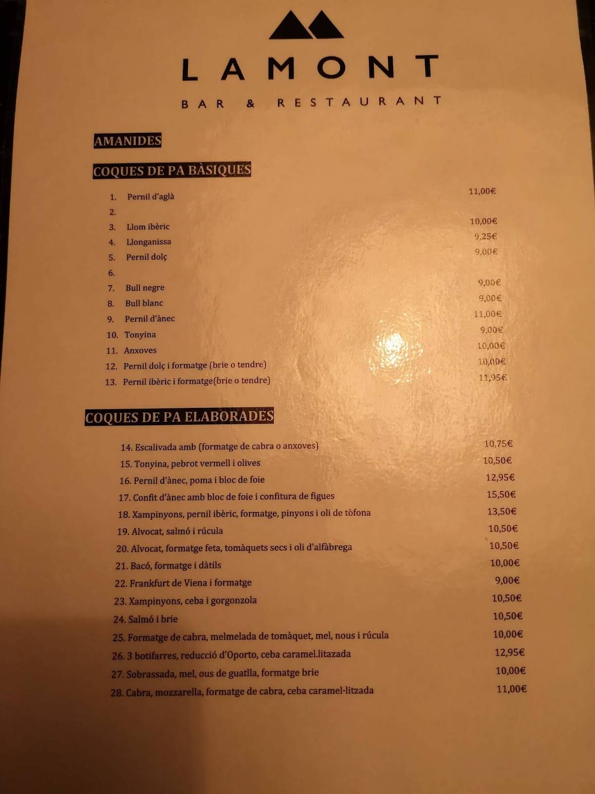 Menu au LAMONT restaurant, El Tarter