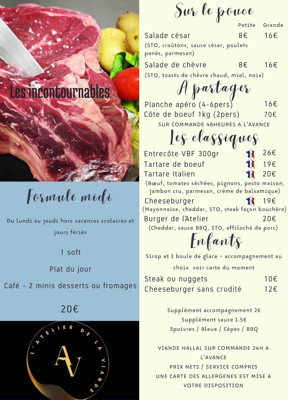 Menu at Restaurant L'Atelier de la Viande, Carnoules