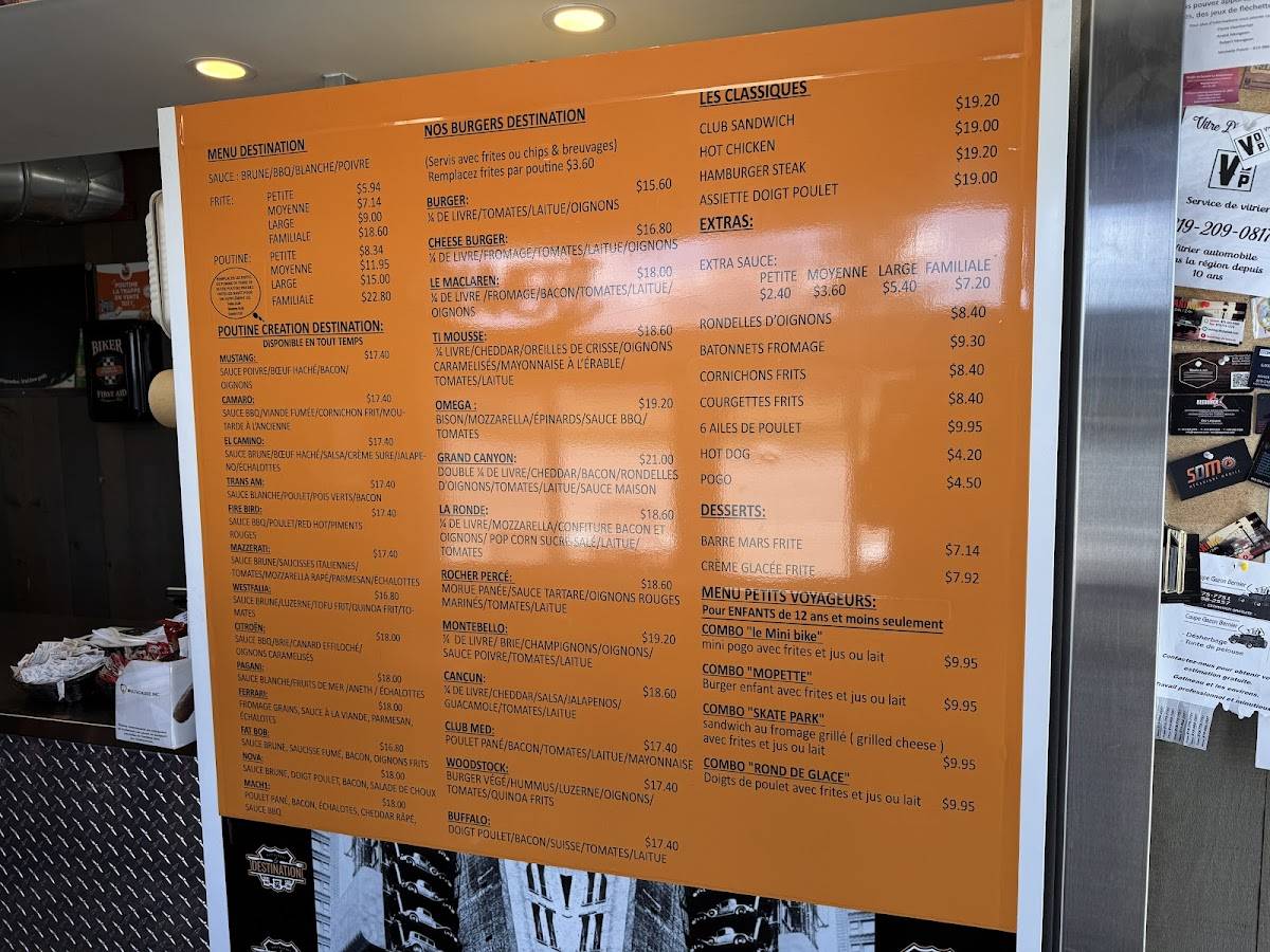 Menu au Restaurant La Destination, Gatineau
