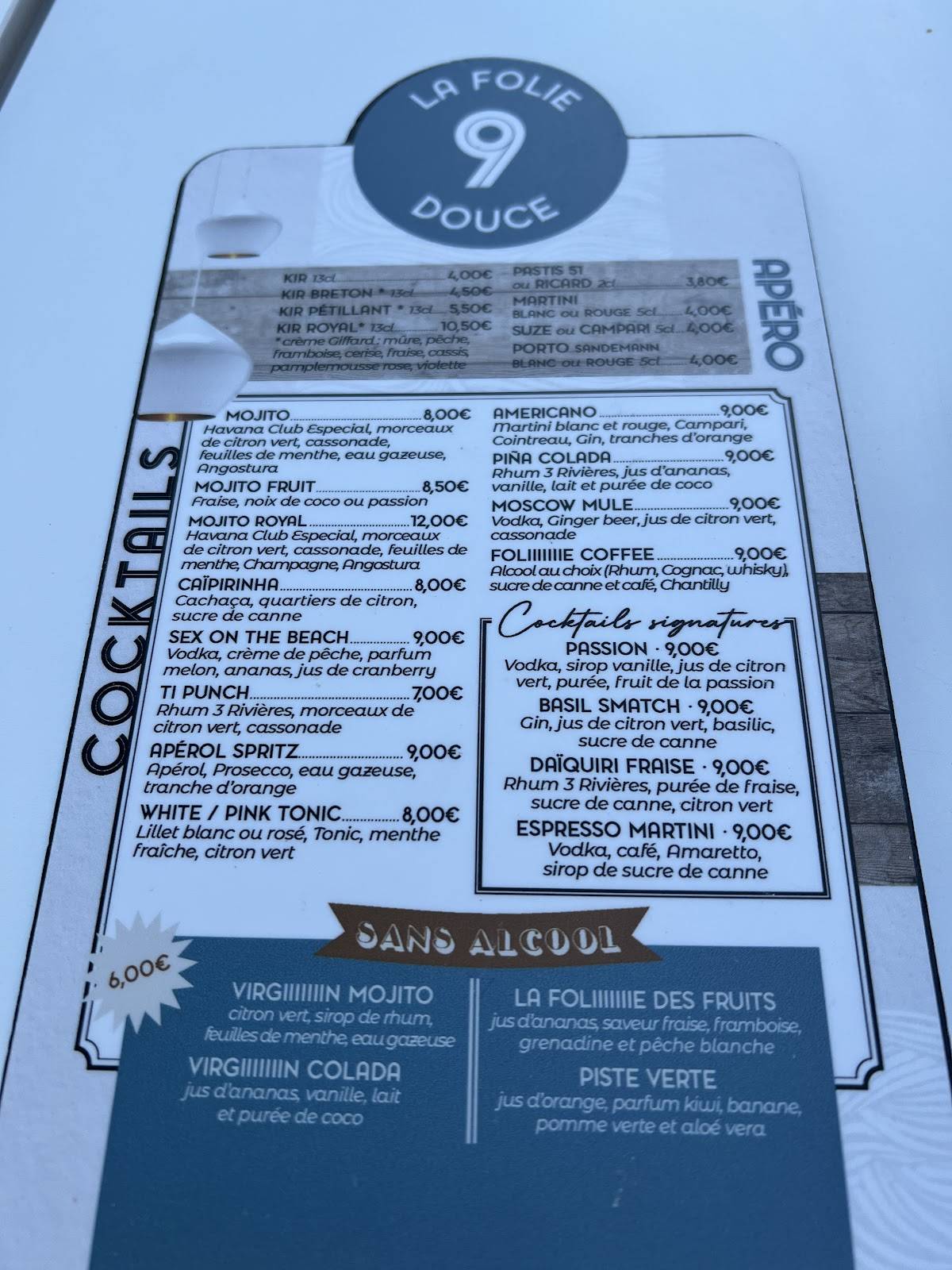 Menu au La Foliiiiiiie Douce restaurant, Larmor-Plage
