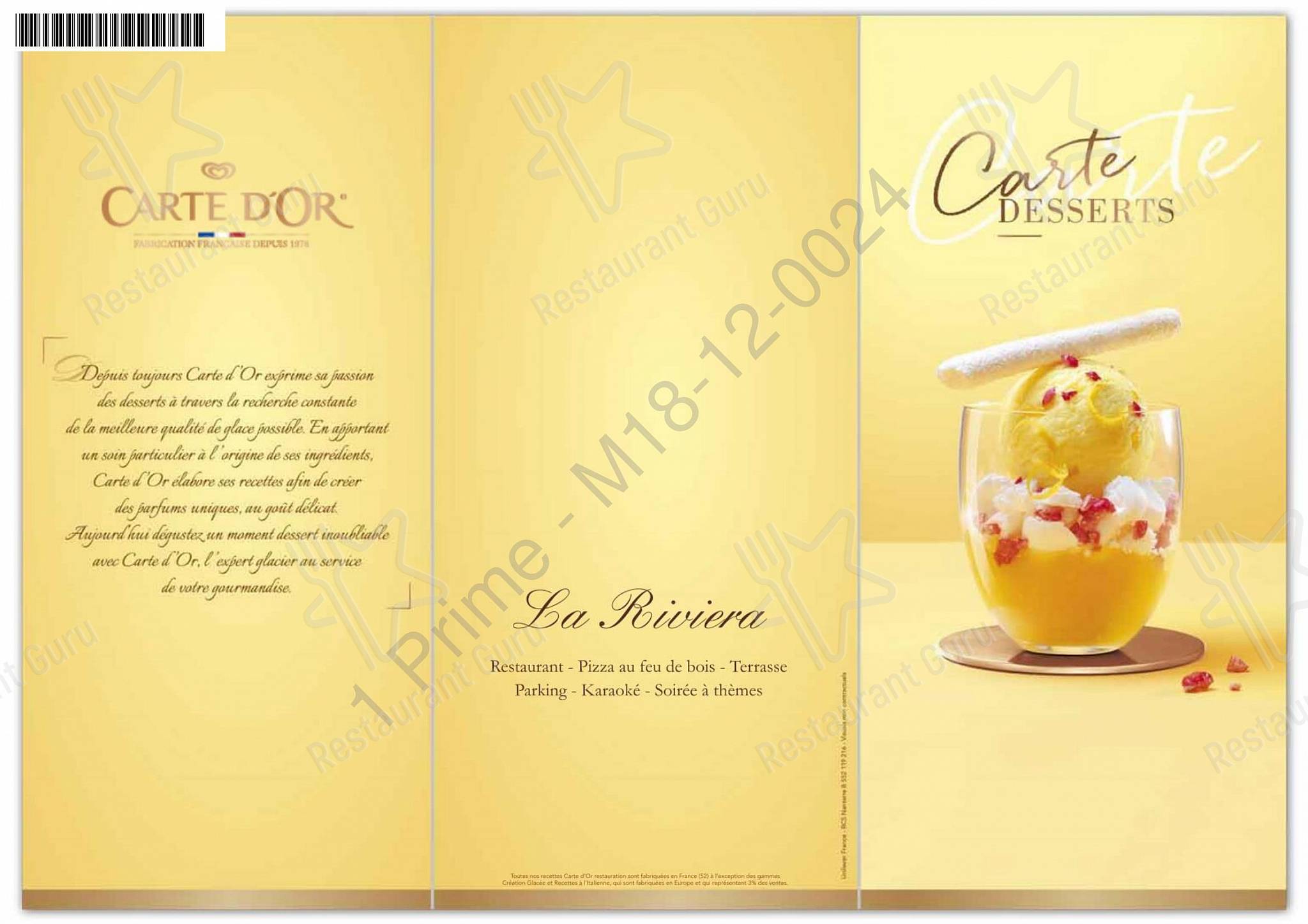 Menu au La Riviera restaurant, Varces-Allières-et-Risset