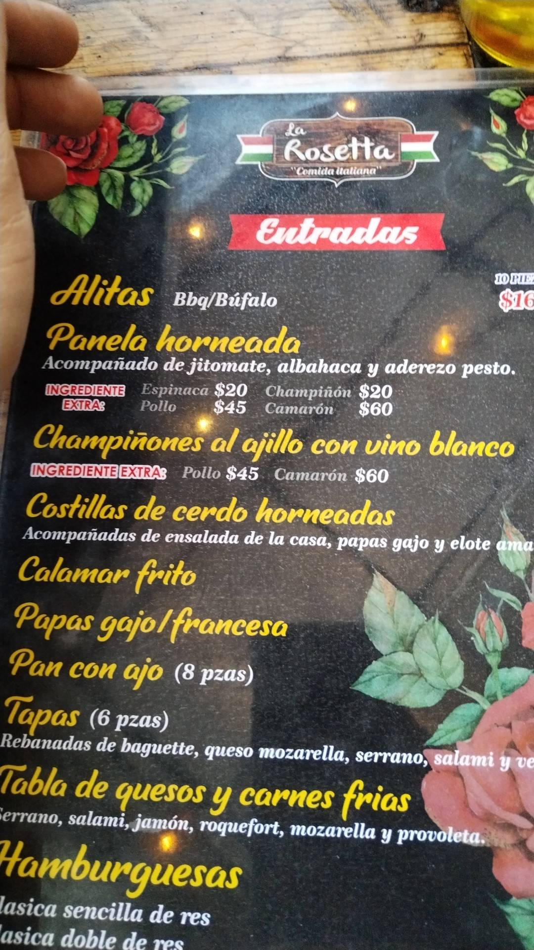 Carta del restaurante La Rosetta Planta Alta, San Pedro Tlaquepaque