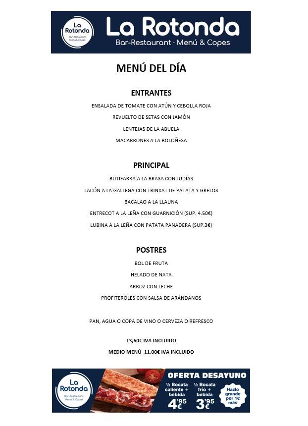 Menu at La Rotonda Bar-Restaurant, Menú y Copas, Barcelona