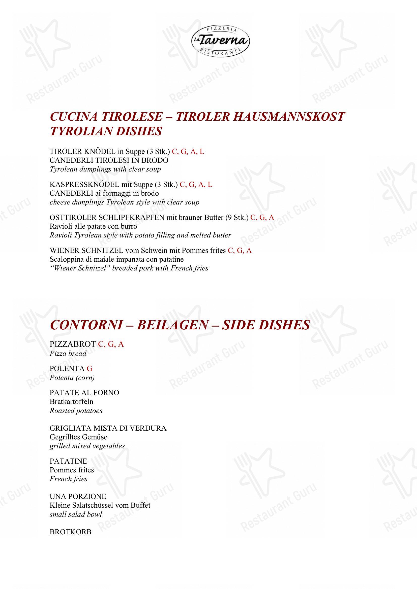 Speisekarte von La Taverna restaurant, Lienz