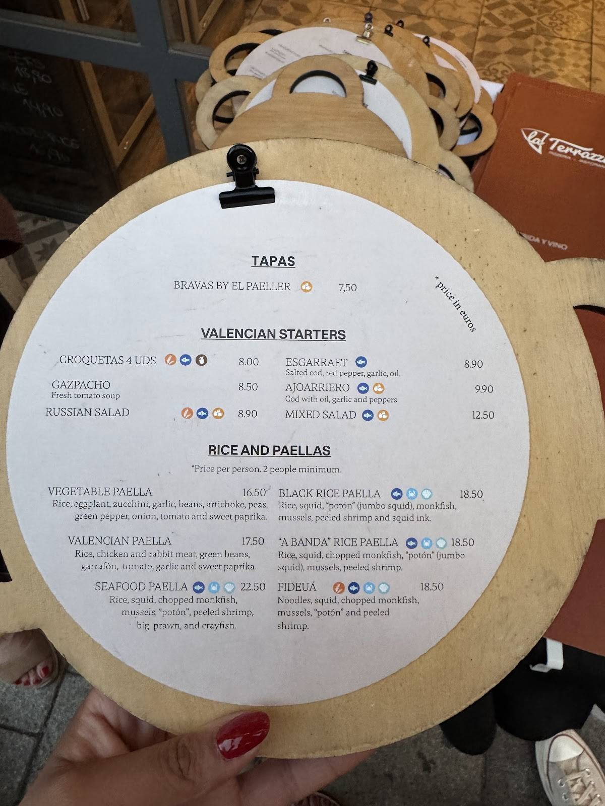 Carta del restaurante La Terrazza (Pza La Virgen), Valencia