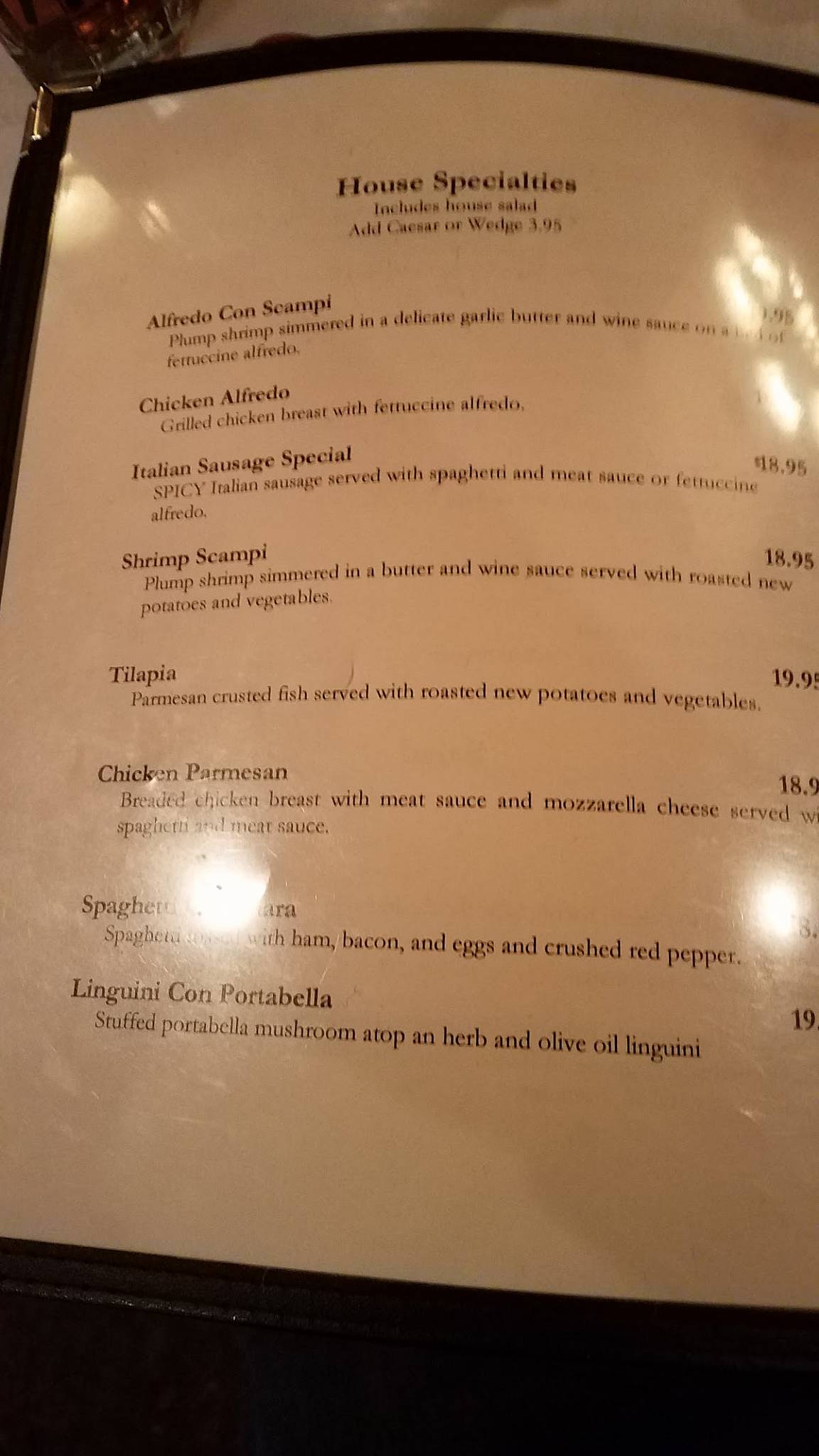 Menu at La Trattoria Italian Restaurant, Greenwood