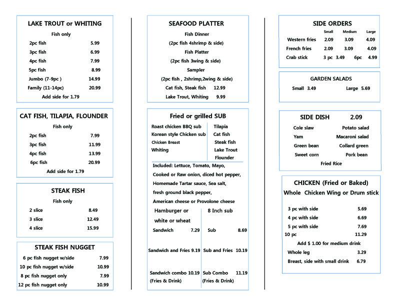 Menu at Lake Trout 3 restaurant, Milford Mill, Dogwood Rd C