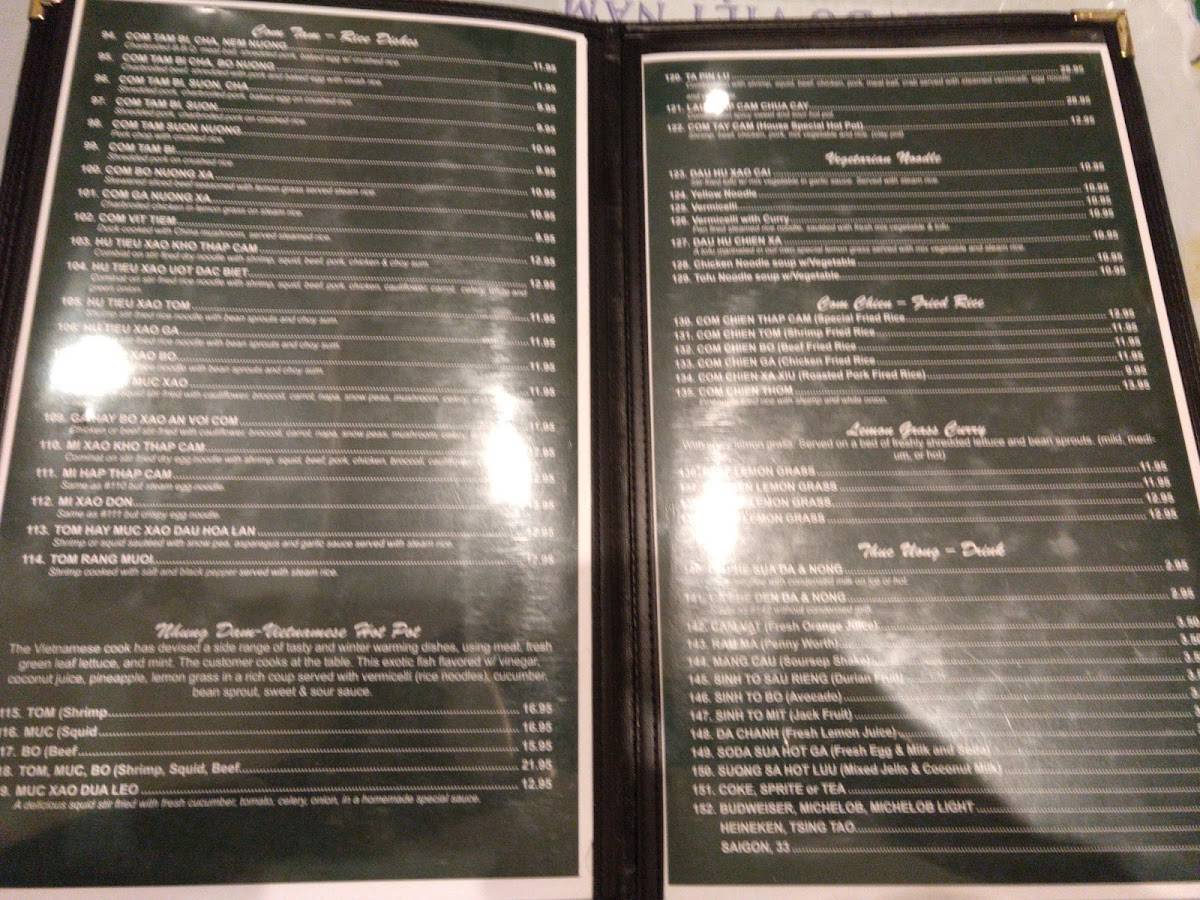 Menu at Lang Van restaurant, Charlotte