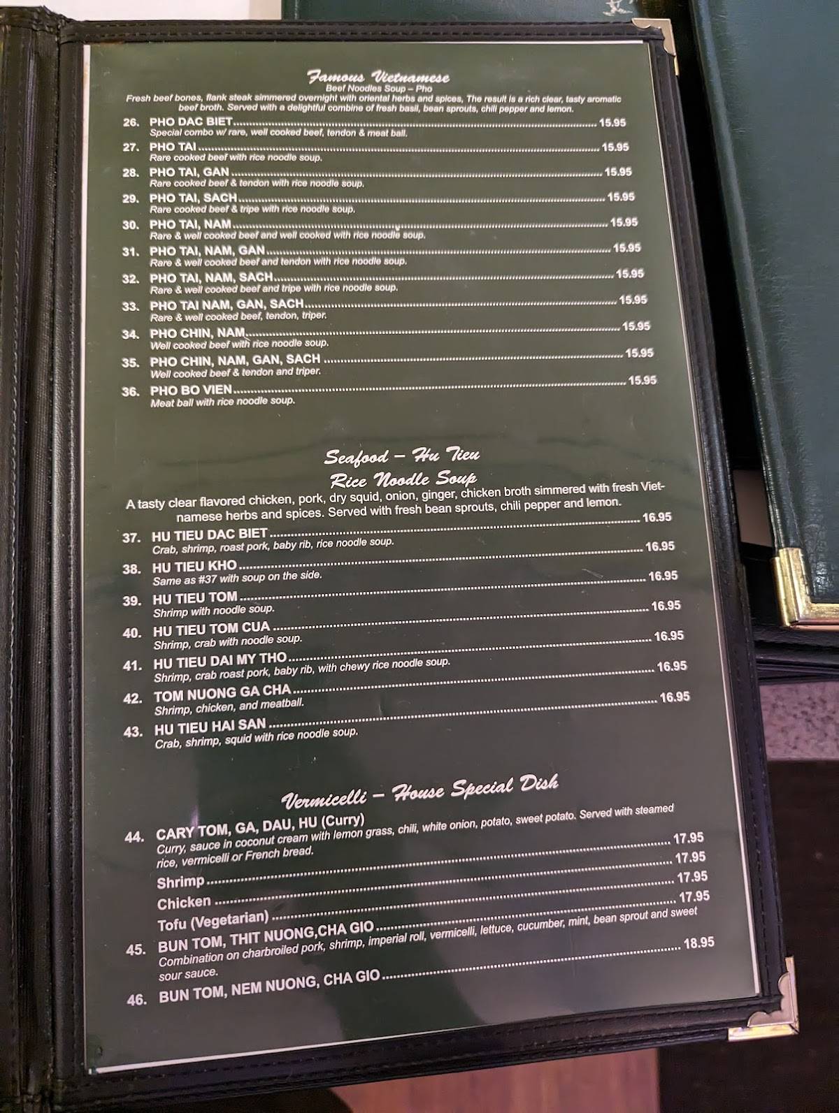 Menu at Lang Van restaurant, Charlotte