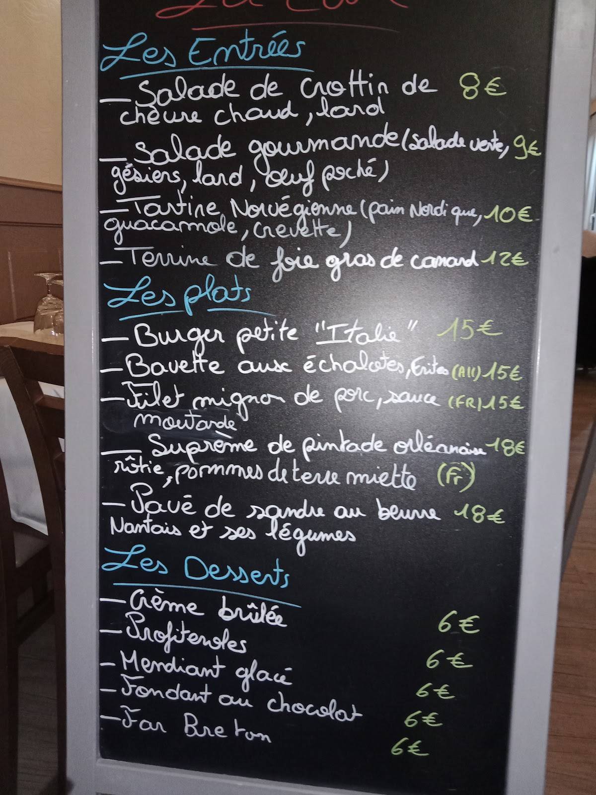 Menu au Restaurant LE PARIS, Vendôme