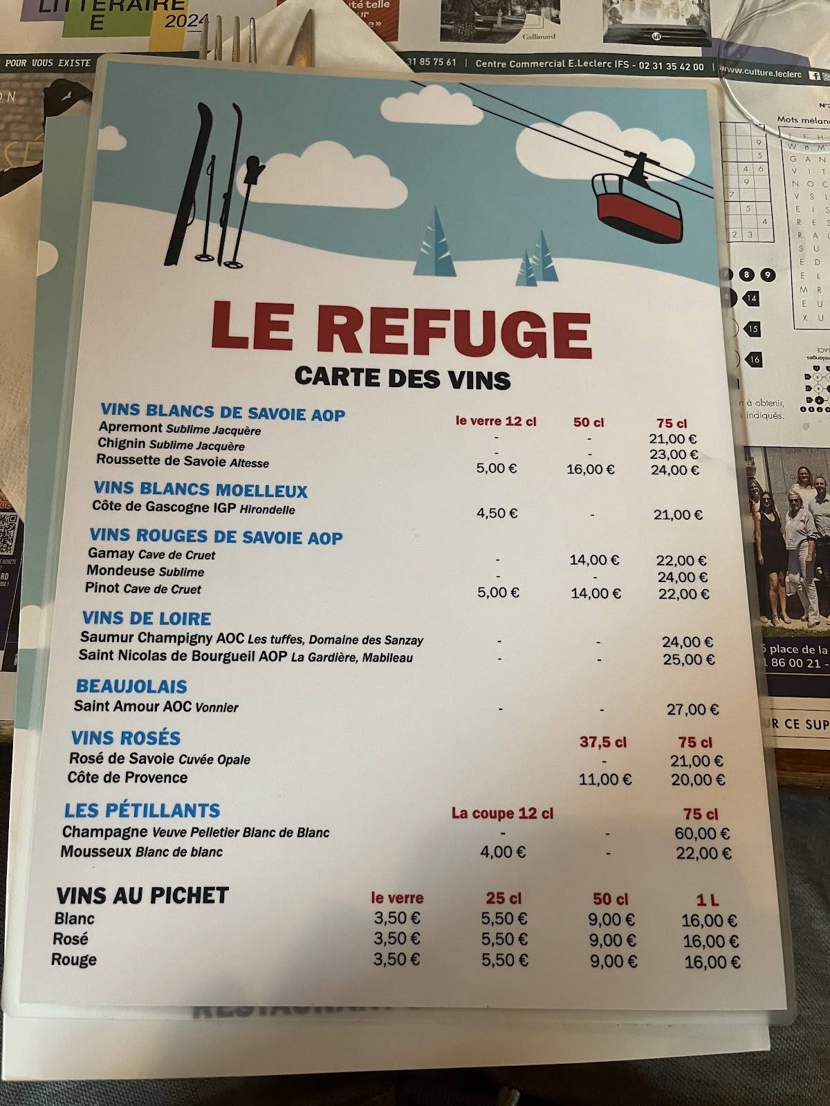 Menu au Le Refuge restaurant, Caen
