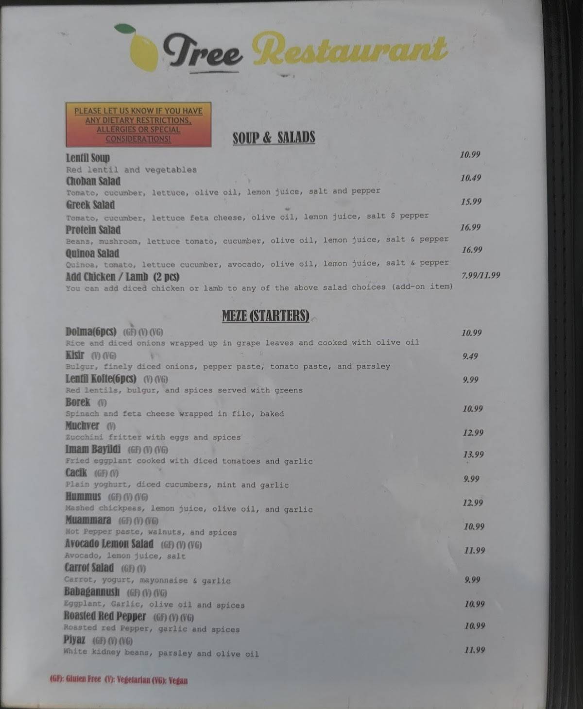 Menu at Lemon Tree Restaurant, Bedford, 805 Bedford Hwy