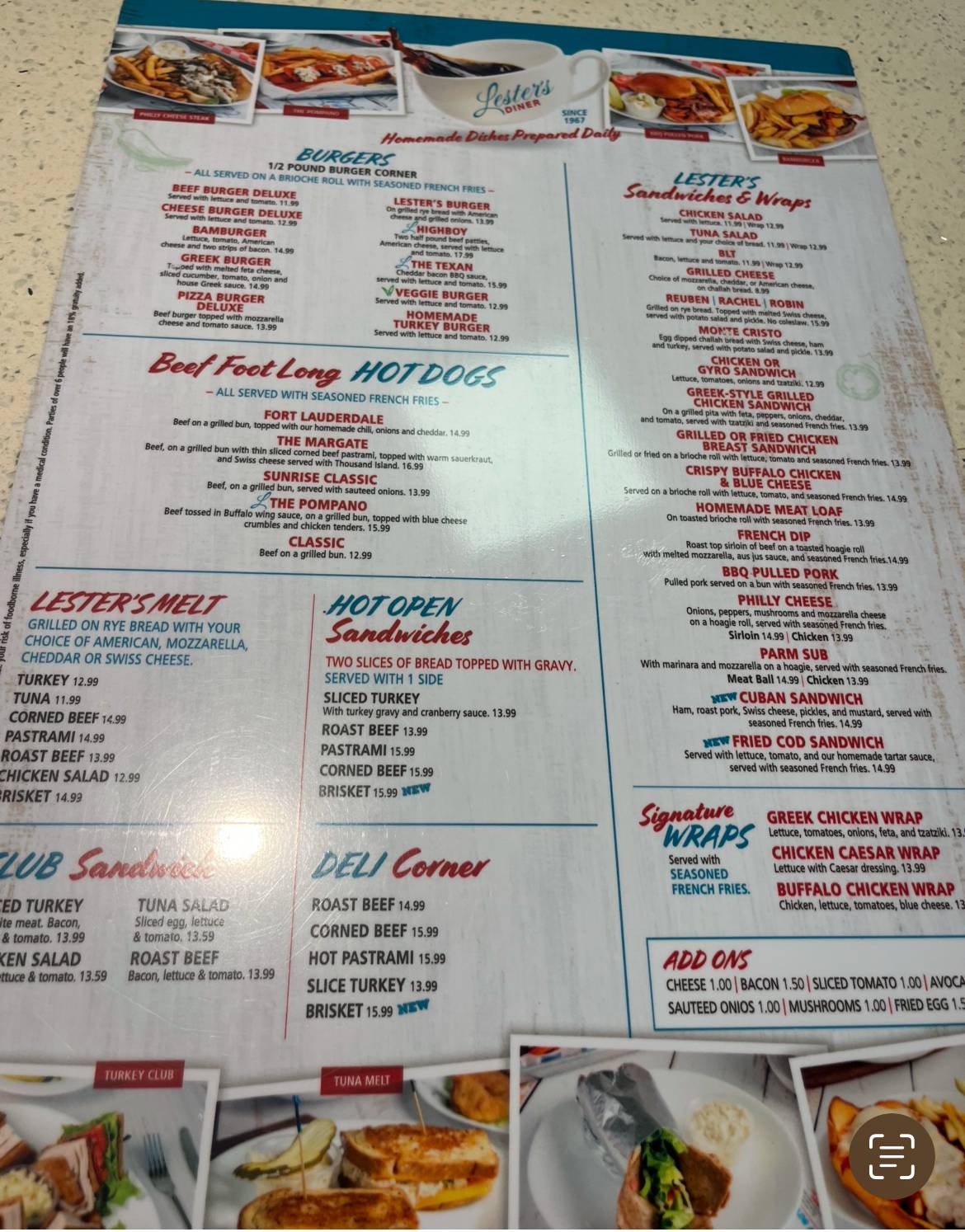 Menu at Lester's Diner restaurant, Margate, Coconut Creek Pkwy