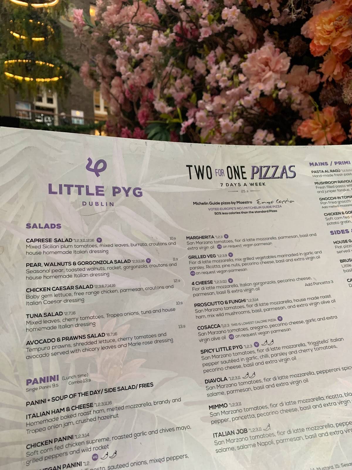 Menu at Little Pyg restaurant, Dublin