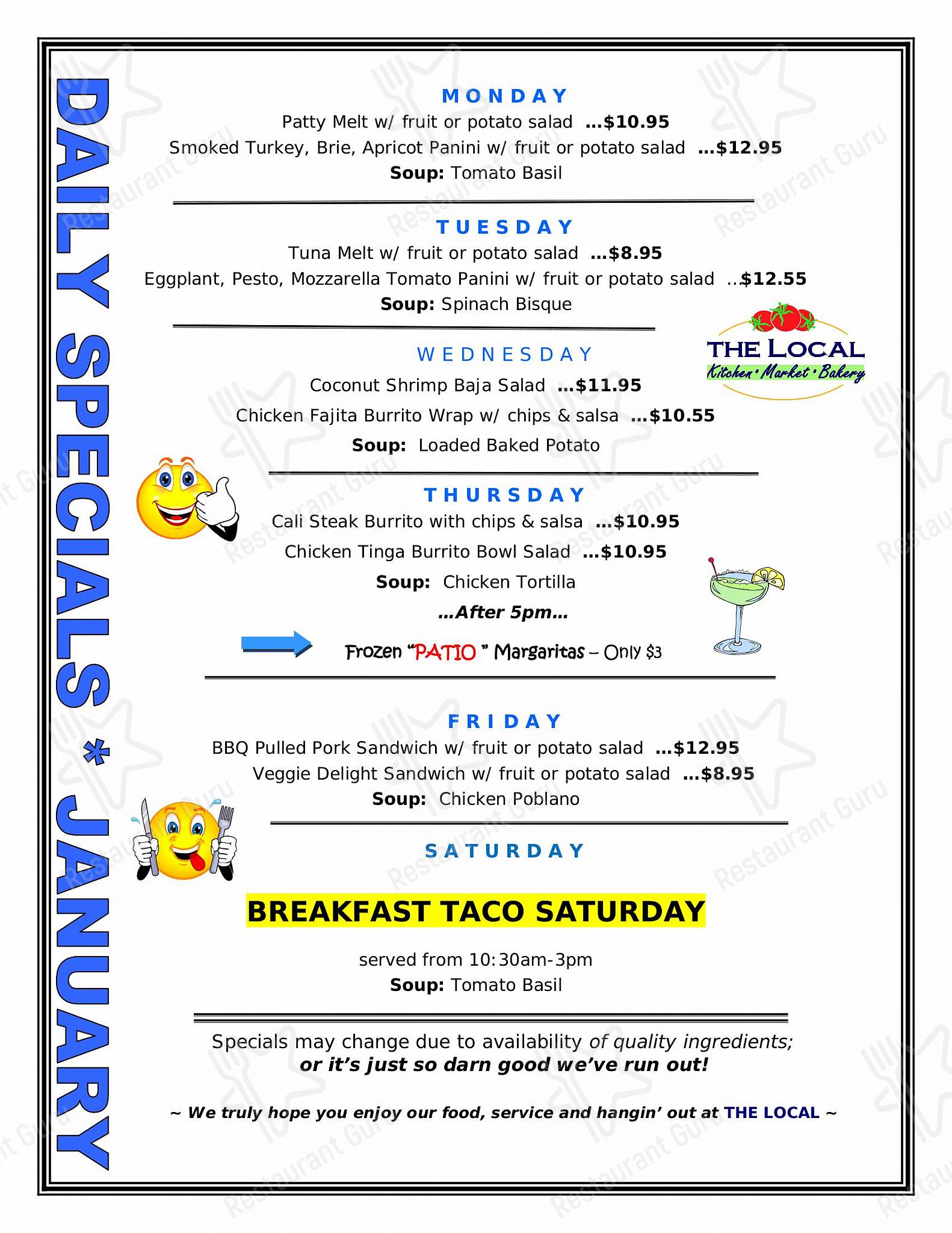 Menu at The Local-Kitchen.Bar.Bakery, Lake Jackson