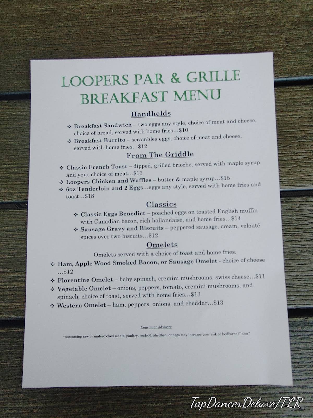 Menu at Loopers Par & Grille restaurant, Palm Coast