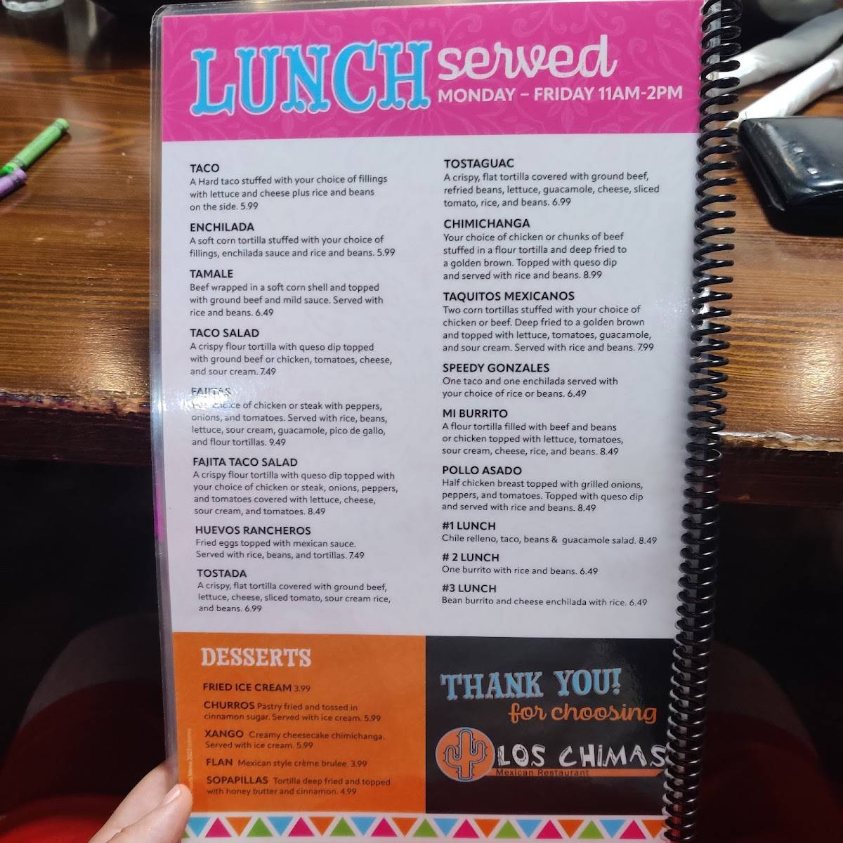 Menu at Los Chimas of Brookfield restaurant, Brookfield