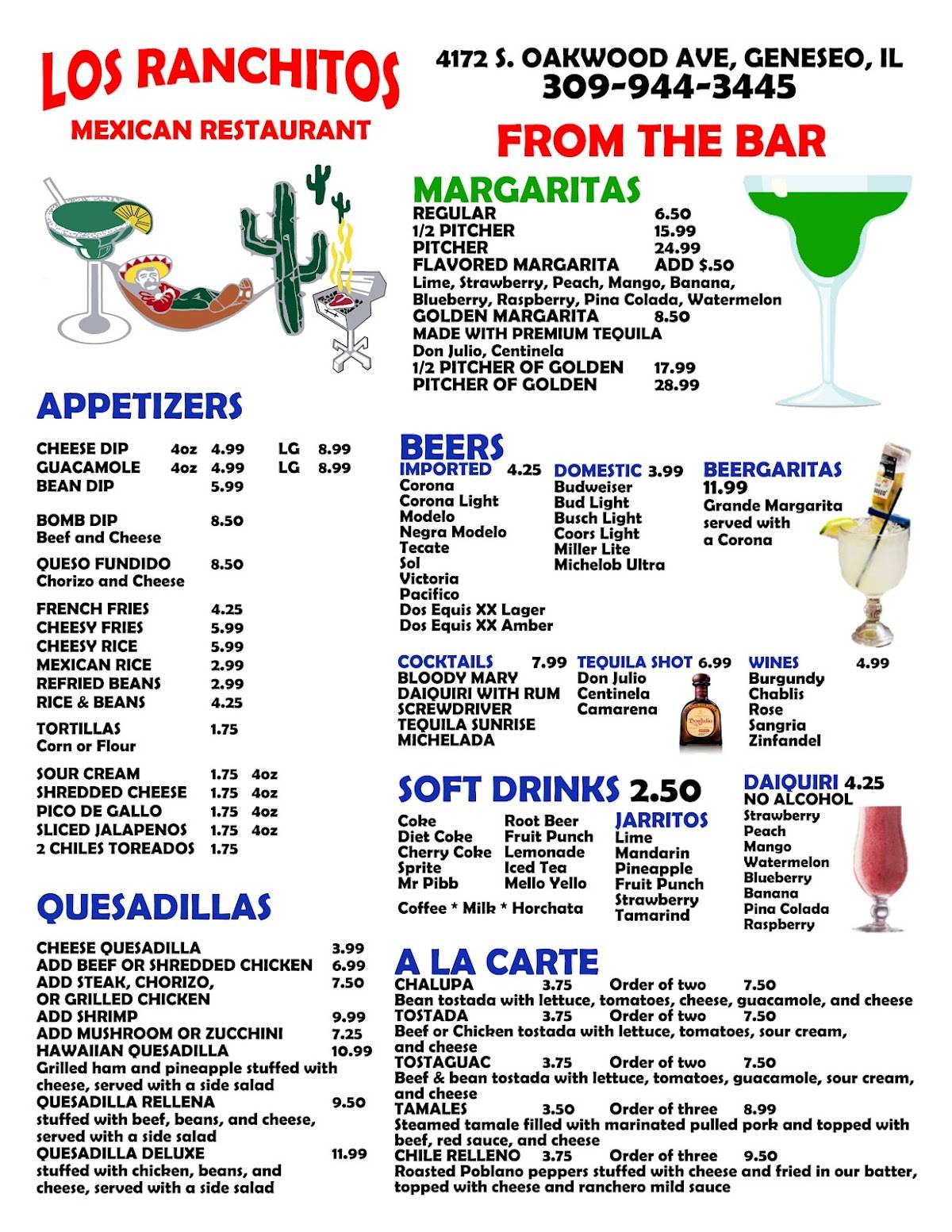 Menu at Los Ranchitos Mexican Restaurant, Geneseo