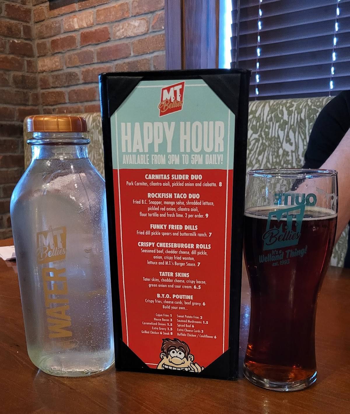 Menu at M.T. Bellies restaurant, Welland