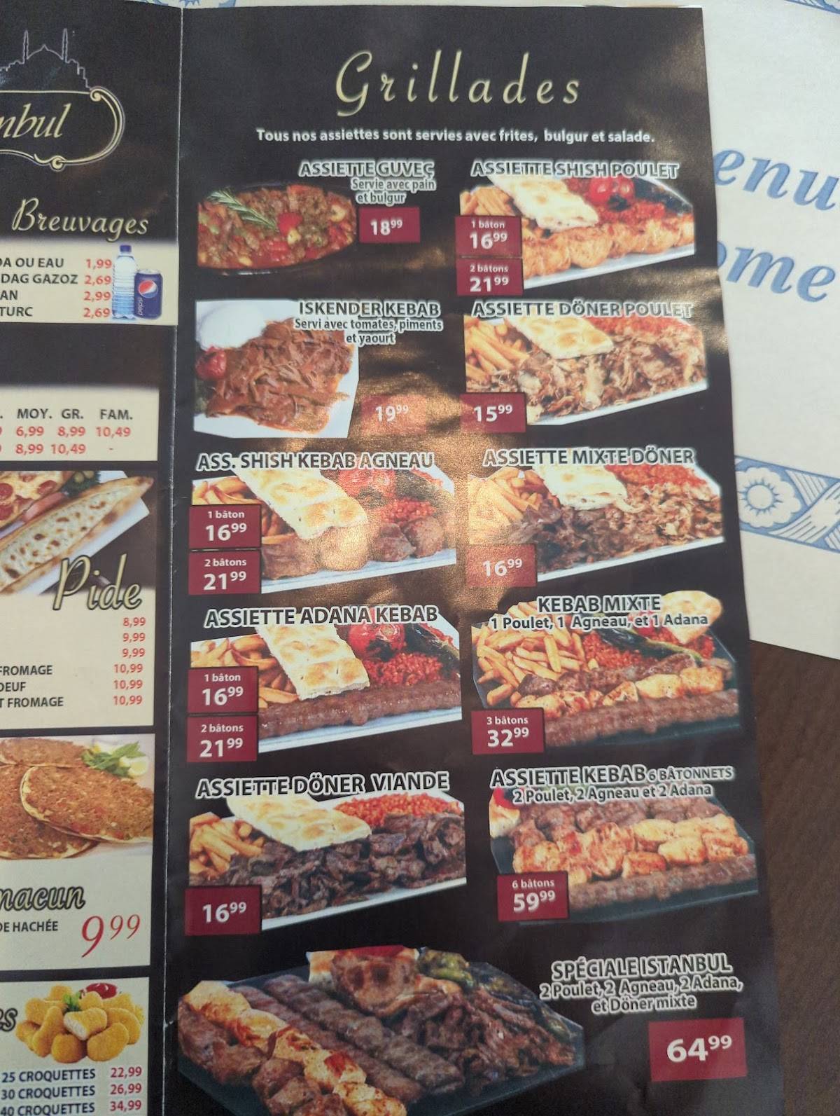 Menu au Maison istanbul restaurant, Longueuil, Ch. de Chambly