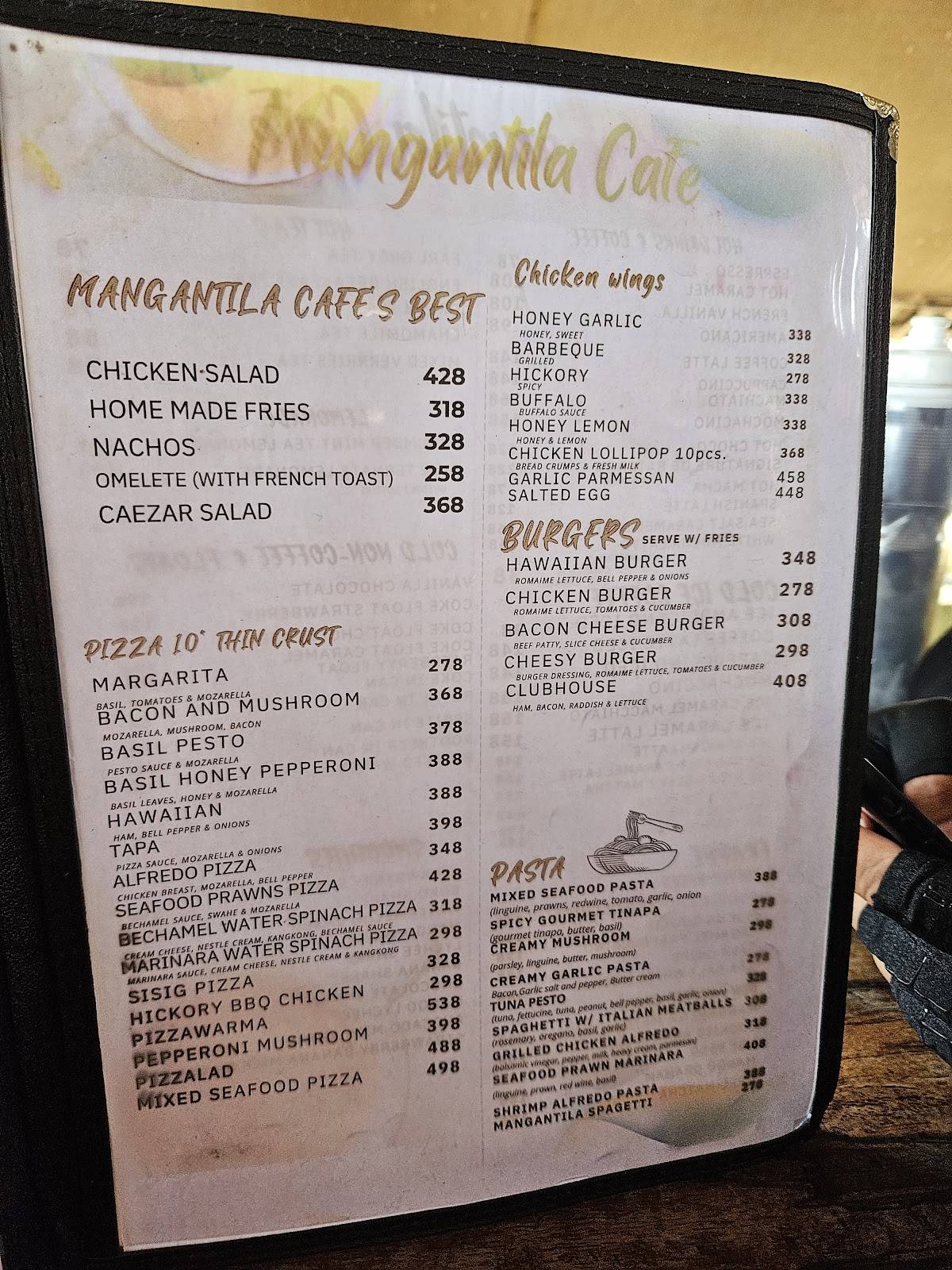 Menu at Mangantila Café restaurant, Baras