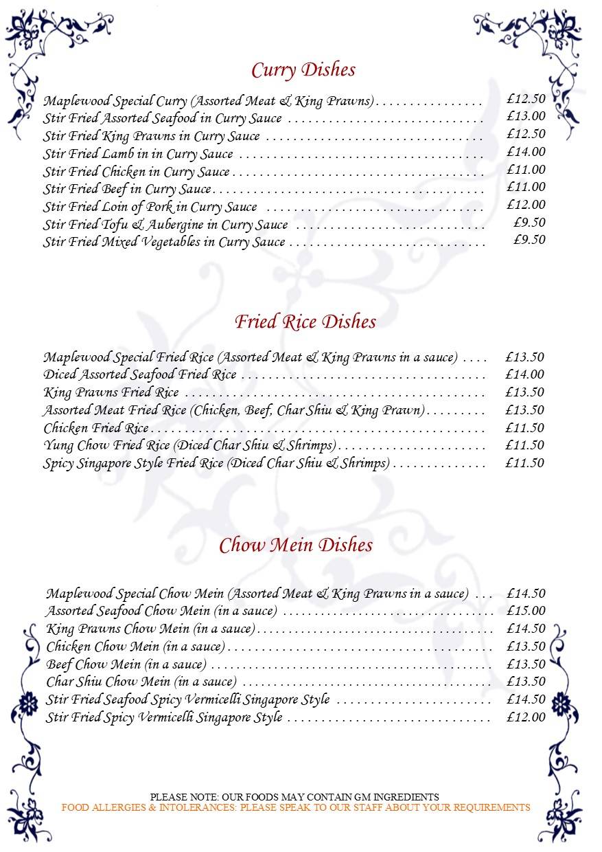 Menu at Maplewood Restaurant, Widnes, Warrington Rd