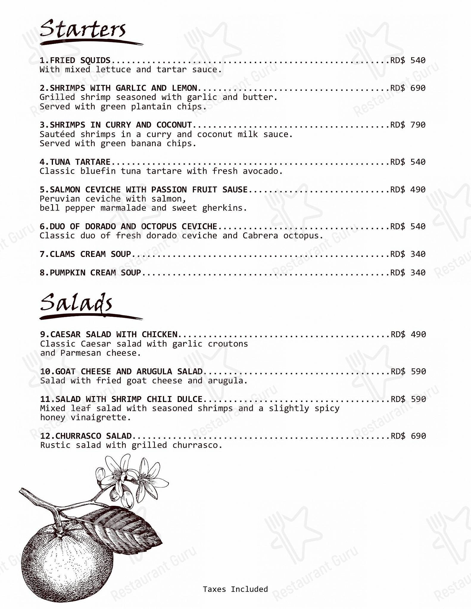 Menu at Restaurant Maria, Sosúa