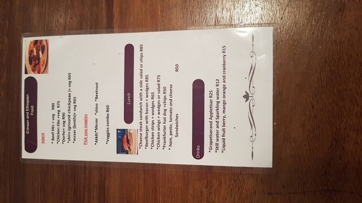Speisekarte von Massawa finger food restaurant, Kapstadt, 56 Lower Main Rd
