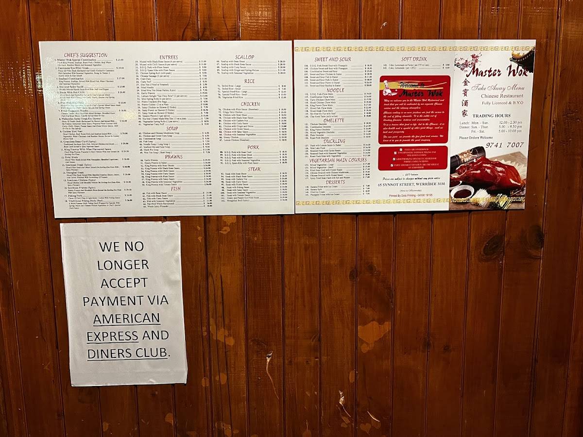 Menu at Master Wok Chinese Restaurant, Werribee