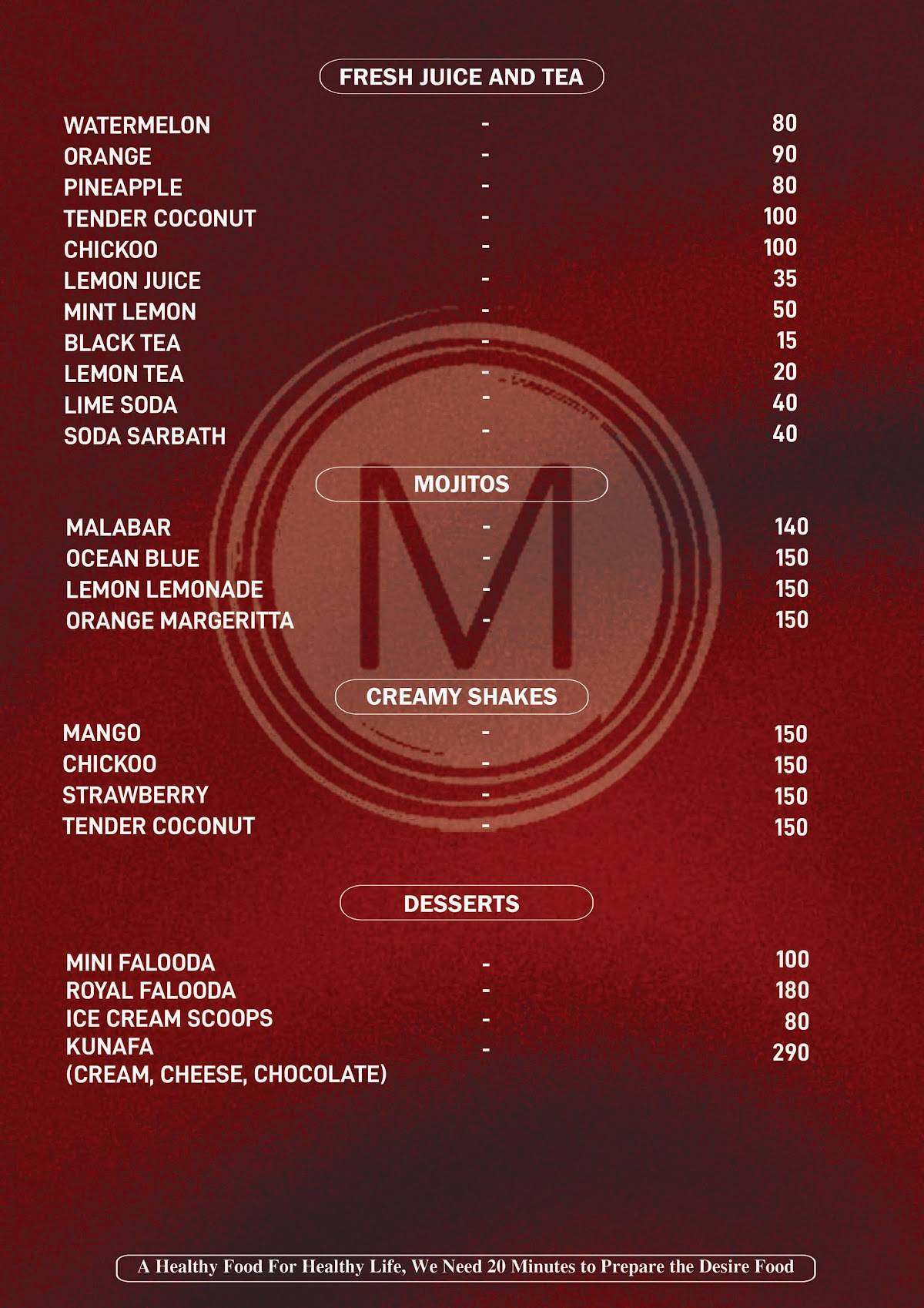 Menu at Mazali Restaurant, Perinthalmanna, Perintalmanna