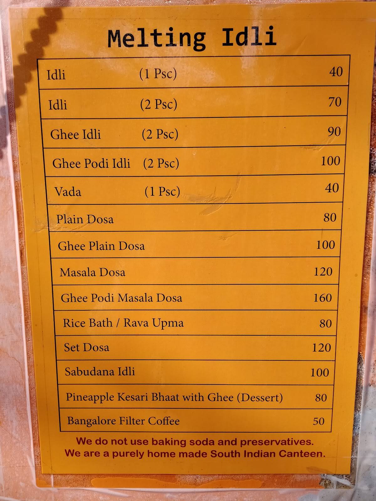 Menu at Melting Idli - Lakshman Jhula, Rishikesh