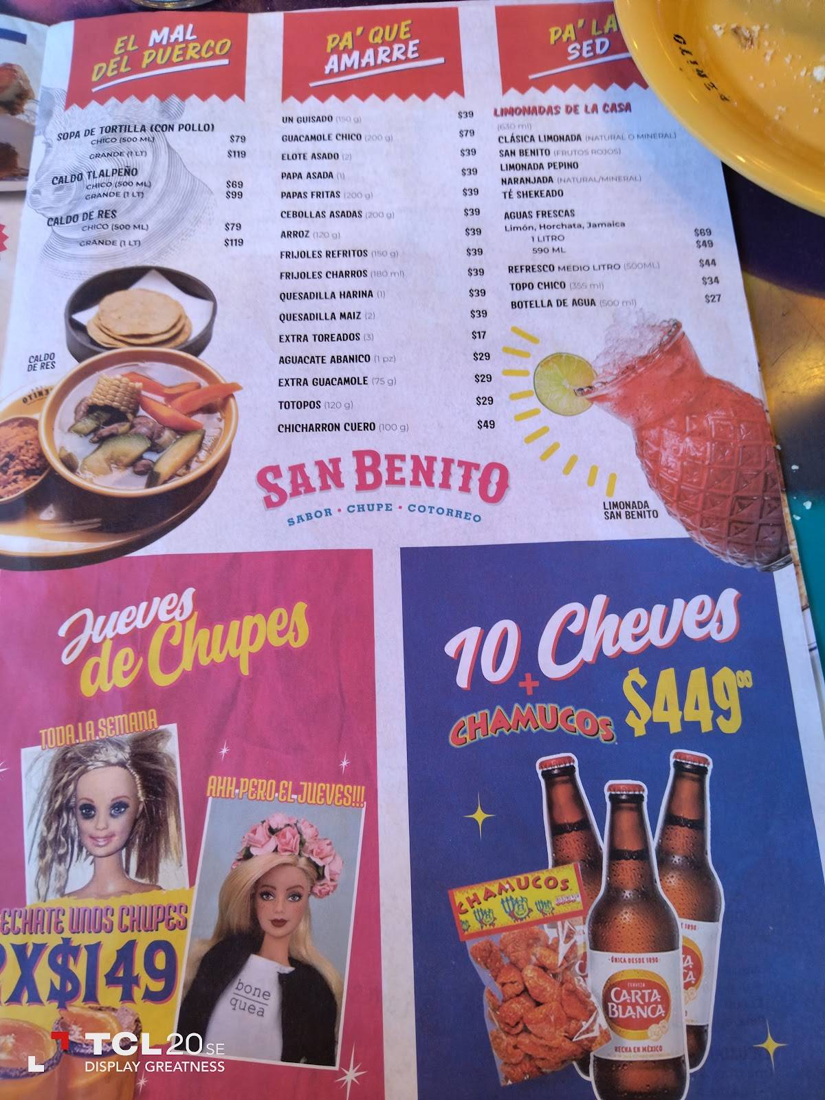 Menu at Mercado San Benito restaurant, Ciudad Juarez