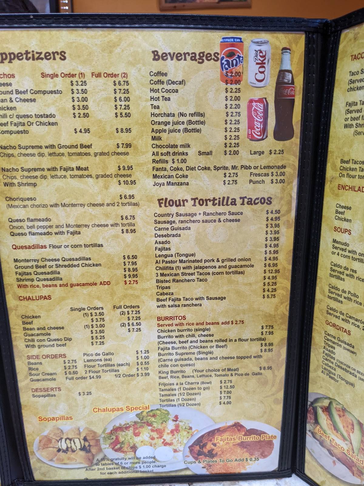 Menu at Mexico Tipico restaurant, Port Lavaca