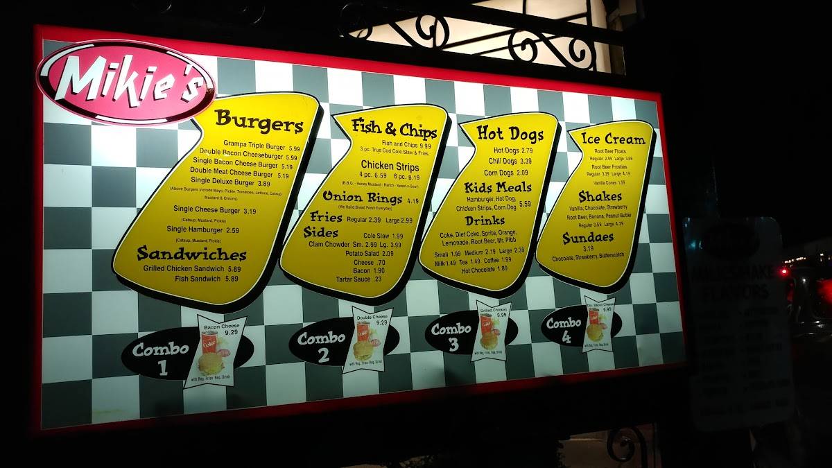 Menu at Mikie's restaurant, Everett