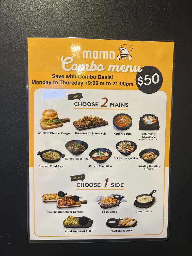 Menu at Momo Chicken restaurant, Brisbane City