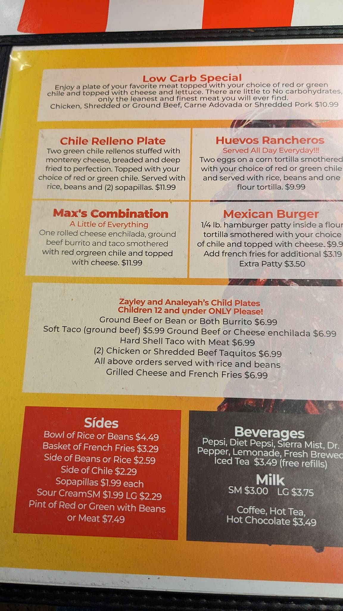 Menu at El Antojo Taqueria restaurant, Belen