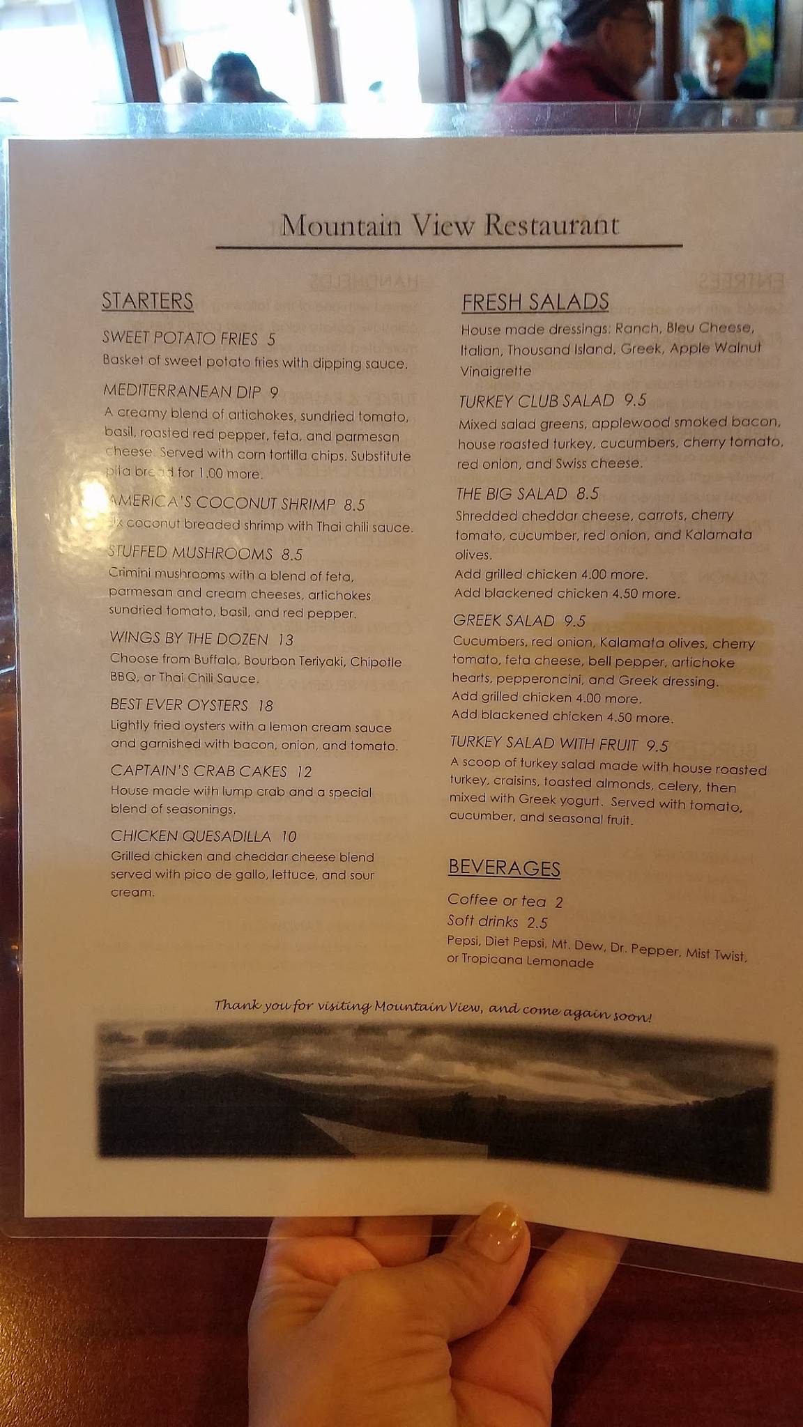 Menu at Mountain View Restaurant, Little Switzerland, NC-226