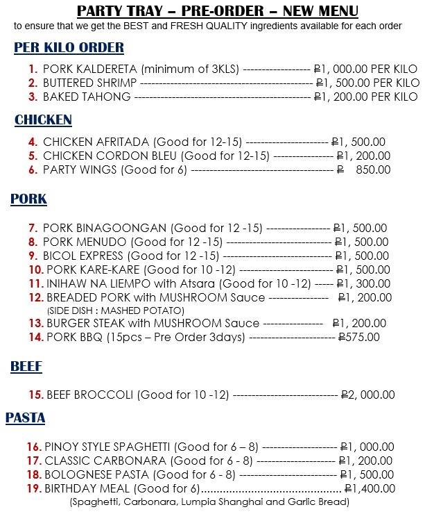 Menu at NG Wanam Food House restaurant, Batangas